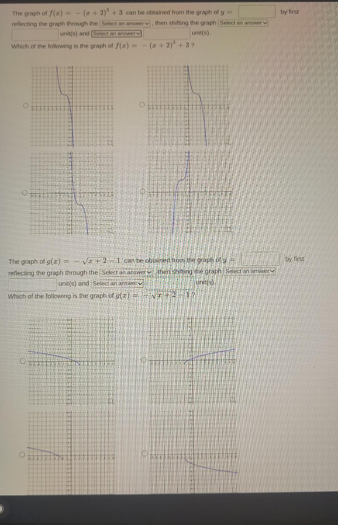 Solved The graph of f(x)=−(x+2)3+3 can be obtained from the | Chegg.com