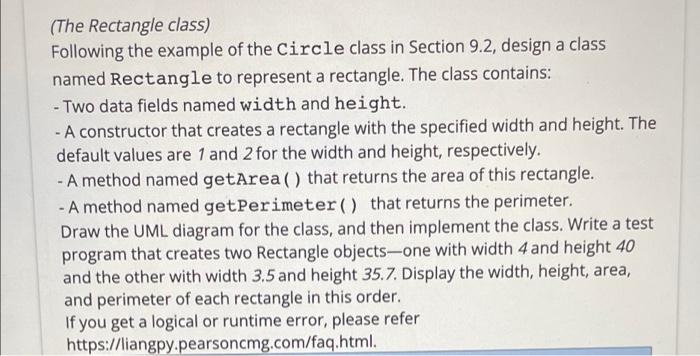 Solved (The Rectangle class) Following the example of the | Chegg.com