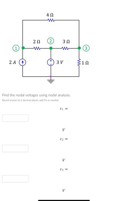 Solved Find the nodal voltages using nodal analysis. Round | Chegg.com