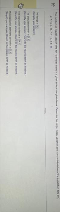 Solved 2. 7,15,3,44,7,11,7,4,6= The range in The pooviation | Chegg.com