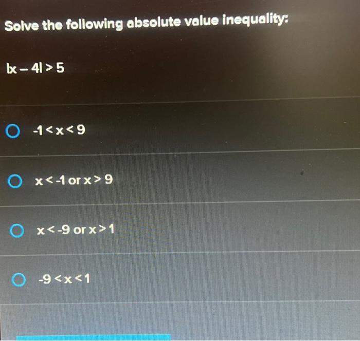 Solved Solve the following absolute value inequality: | Chegg.com
