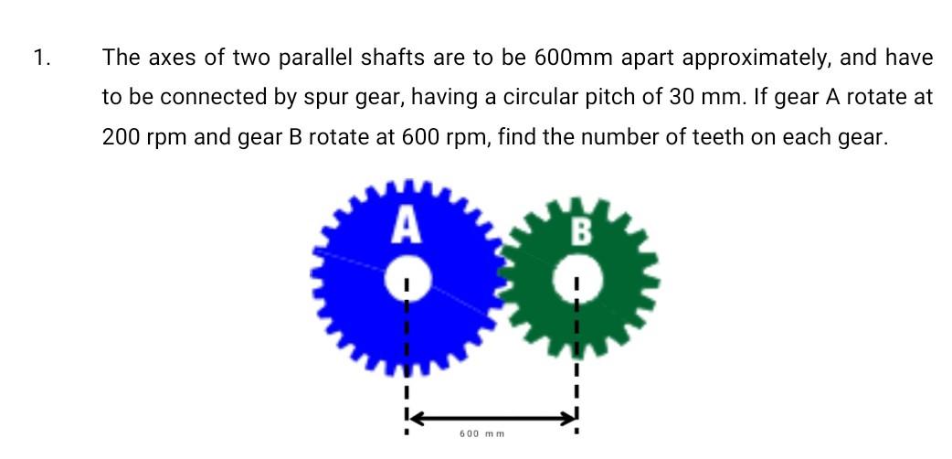Solved 1. The axes of two parallel shafts are to be 600mm | Chegg.com