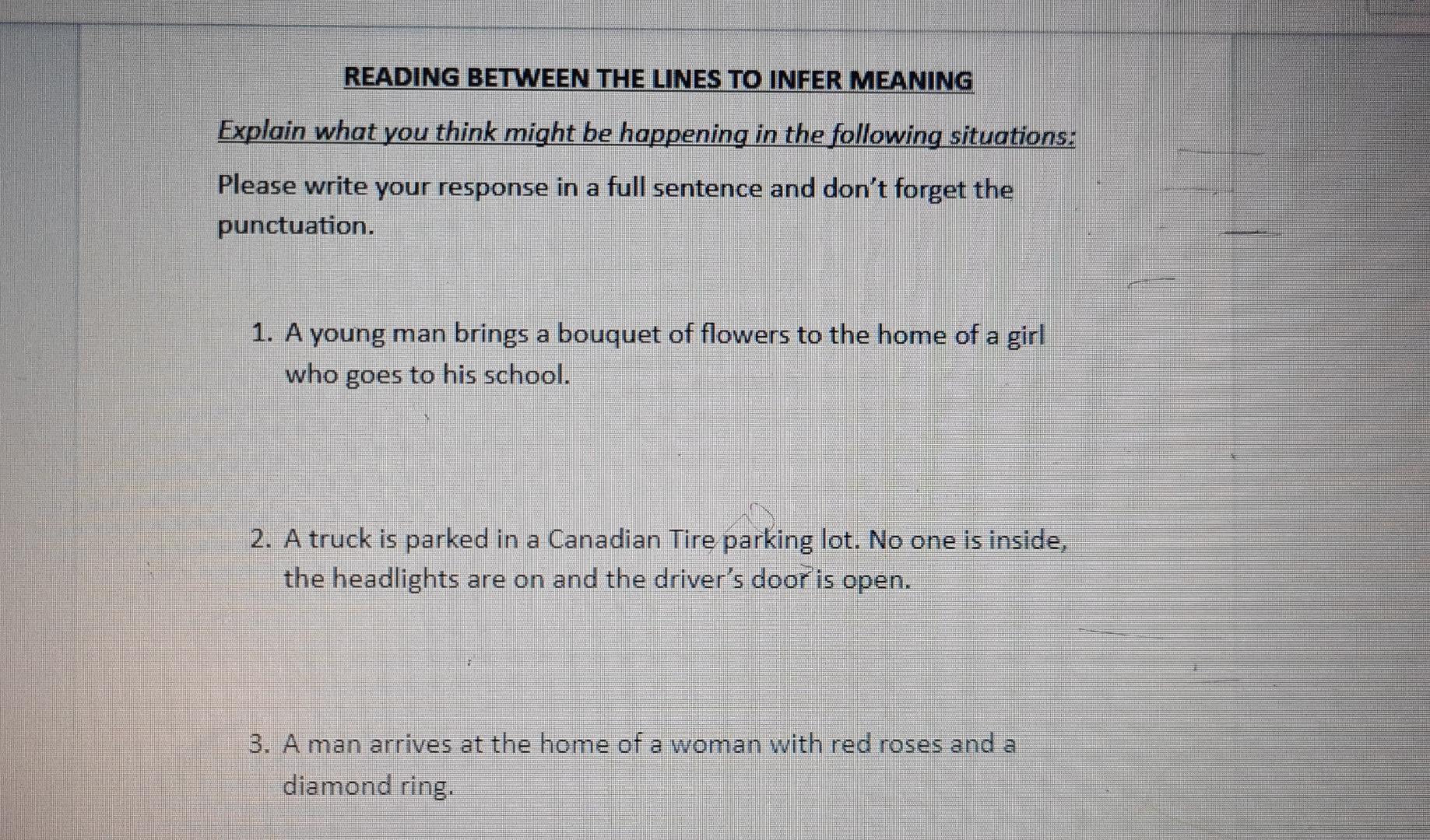 Solved READING BETWEEN THE LINES TO INFER MEANING Explain | Chegg.com