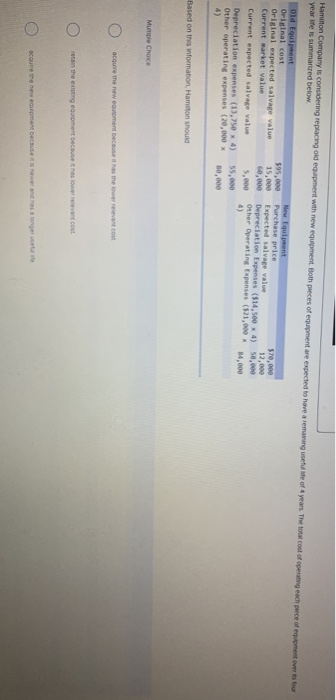 Solved Hamilton Company is considering replacing old | Chegg.com