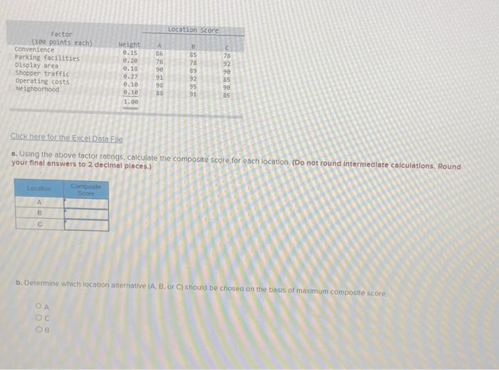 Solved Click here for the Excel Data File a. Using the above | Chegg.com