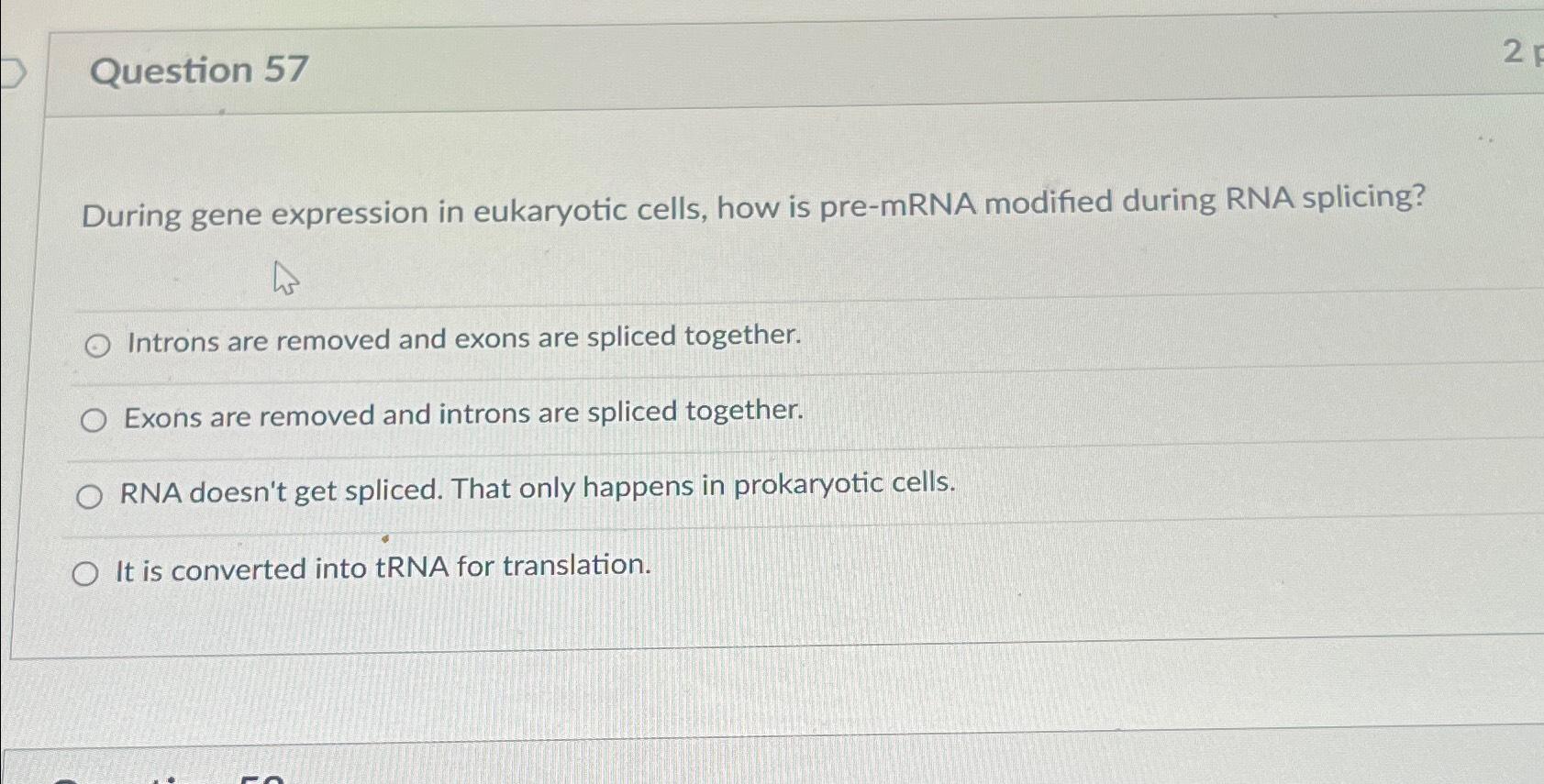 Solved Question 57During gene expression in eukaryotic | Chegg.com