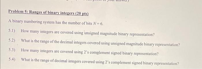 Solved Problem 5: Ranges of binary integers (20 pts) A | Chegg.com