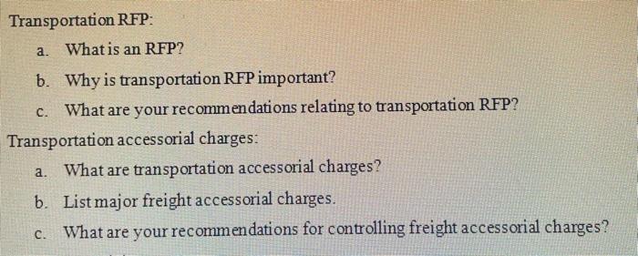 Solved Transportation RFP: a. What is an RFP? b. Why is | Chegg.com