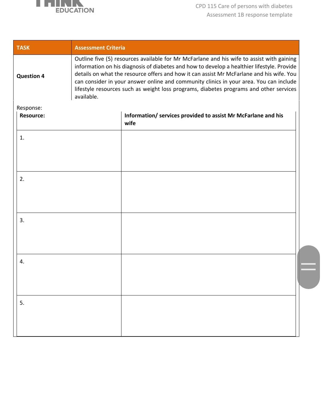 Solved EDUCATION CPD 115 Care of persons with diabetes | Chegg.com
