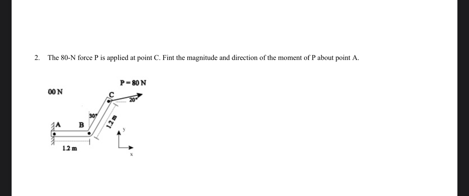 Solved The 80-N ﻿force P is applied at point C . ﻿Fint the | Chegg.com