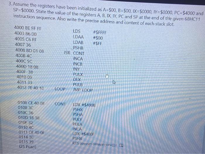 Solved 3. Assume the registers have been initialized as | Chegg.com
