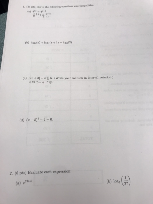 Solved 1. (2 pta) solve the following equations and | Chegg.com