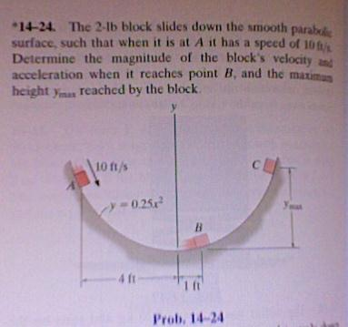 Solved The 2-lb block slides down the smooth parabolic | Chegg.com