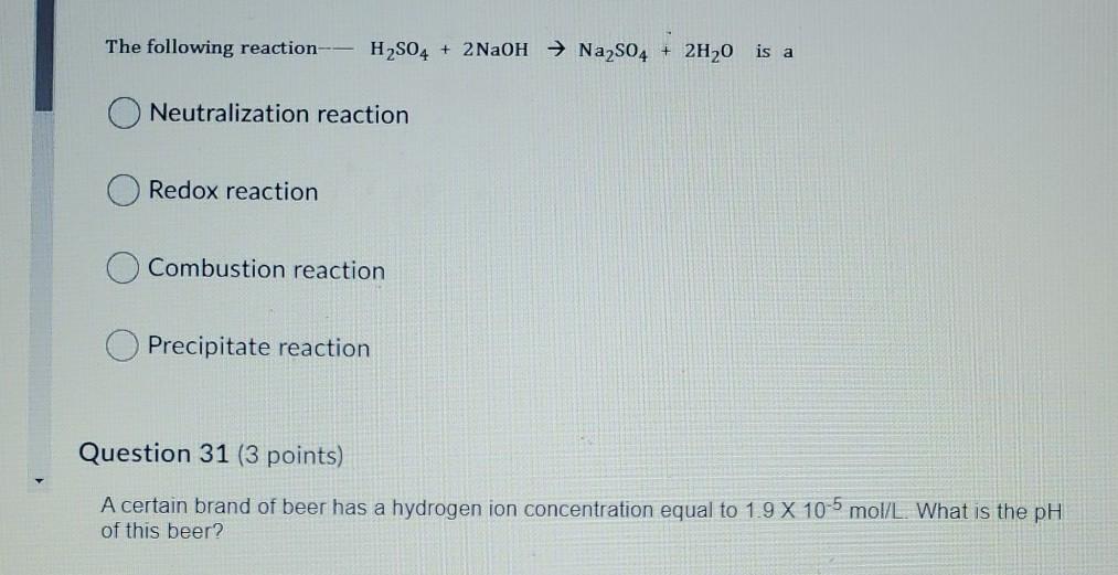 Solved The following reaction-- H2SO4 + 2NaOH → Na2SO4 + | Chegg.com