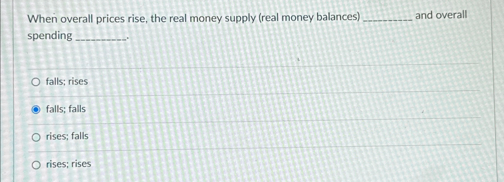 Solved When overall prices rise, the real money supply (real | Chegg.com
