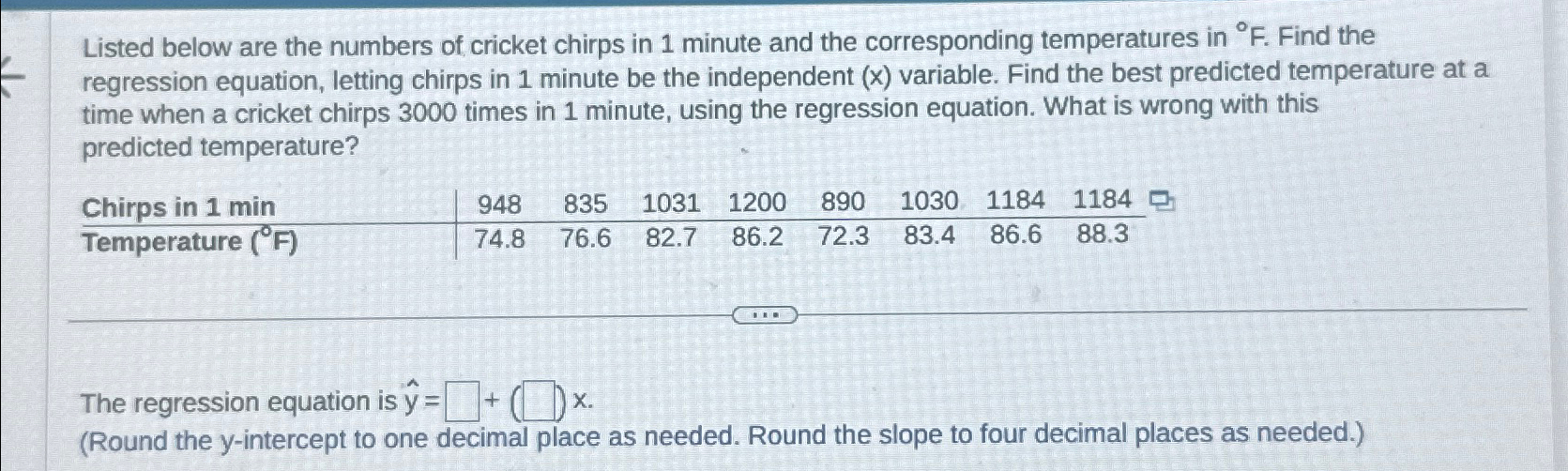 Solved Listed below are the numbers of cricket chirps in 1 | Chegg.com