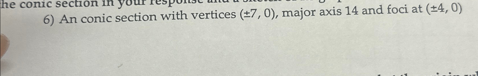 An conic section with vertices (+-7,0), ﻿major axis | Chegg.com