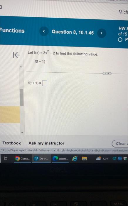 Solved Let f(x)=3x2−2 to find the following value. f(t+1) | Chegg.com