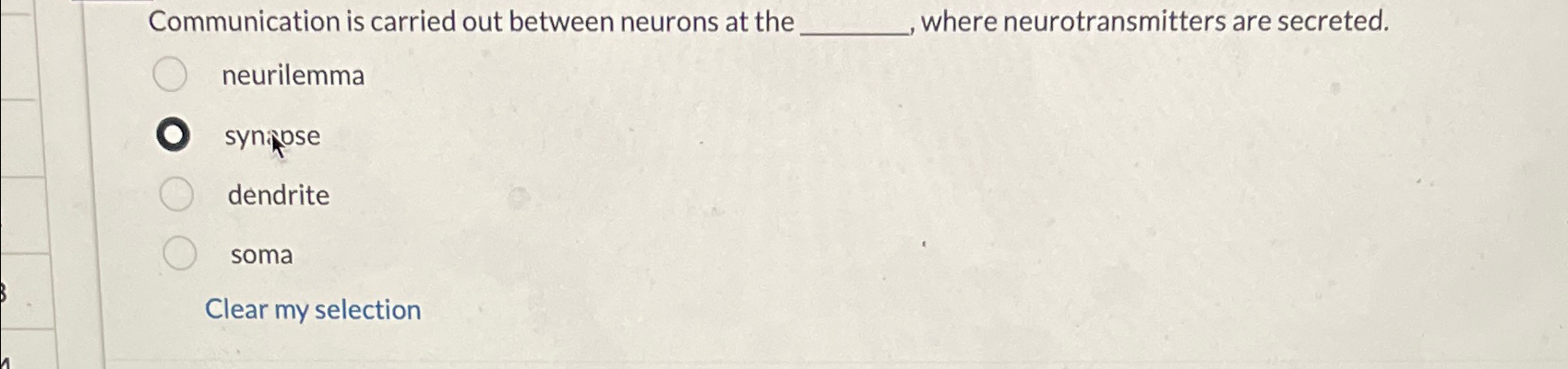 Solved Communication is carried out between neurons at the , | Chegg.com