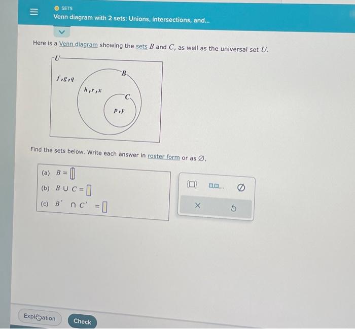 Solved Here is a Venn diagram showing the sets B and C, as | Chegg.com