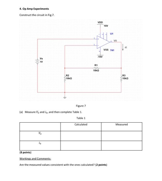 Solved 4 Op Amp Experiments Construct The Circuit In Fig 7