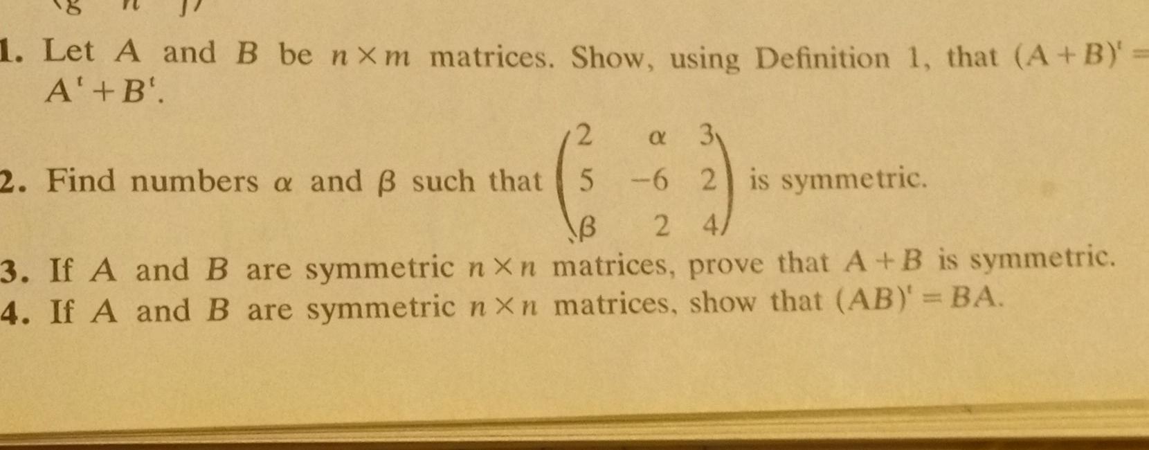 Solved 1 Let A And B Be N×m Matrices Show Using