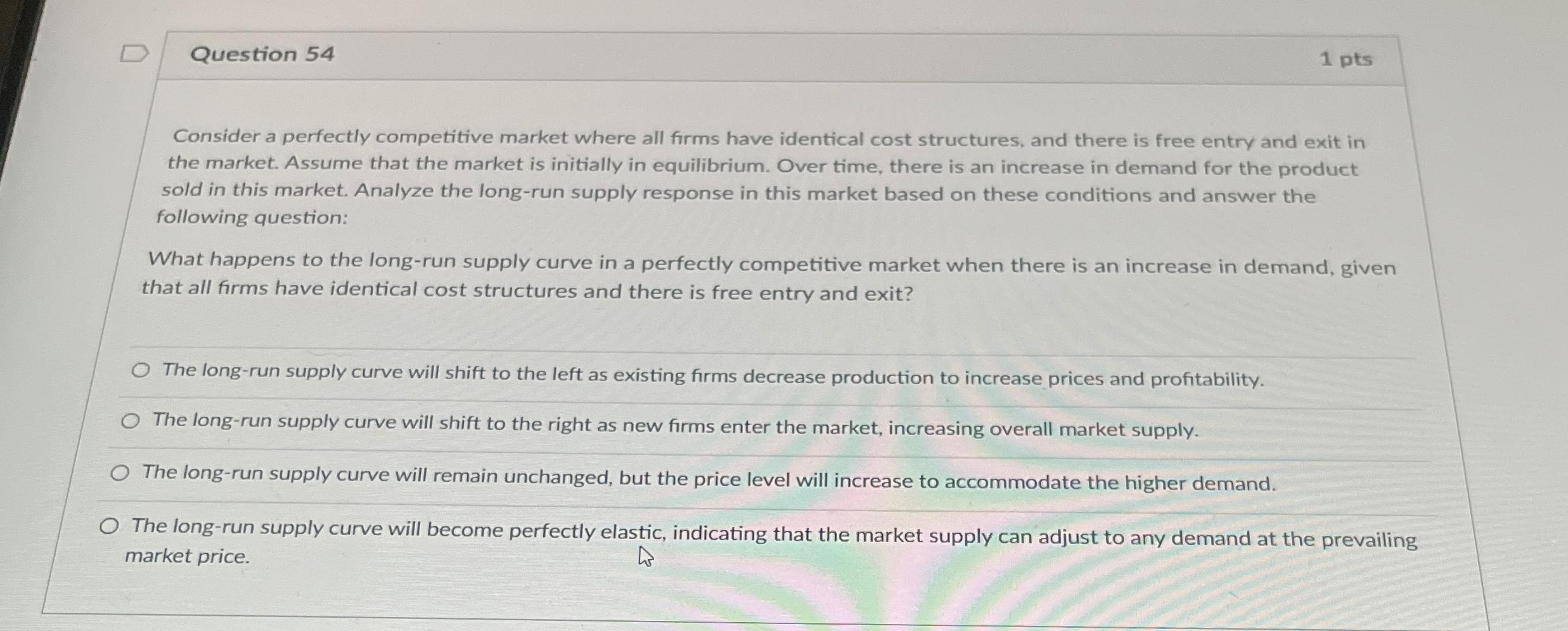 Solved Question 541 ﻿ptsConsider a perfectly competitive | Chegg.com