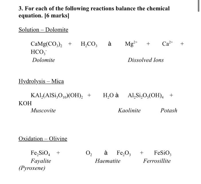 Solved 3. For each of the following reactions balance the | Chegg.com