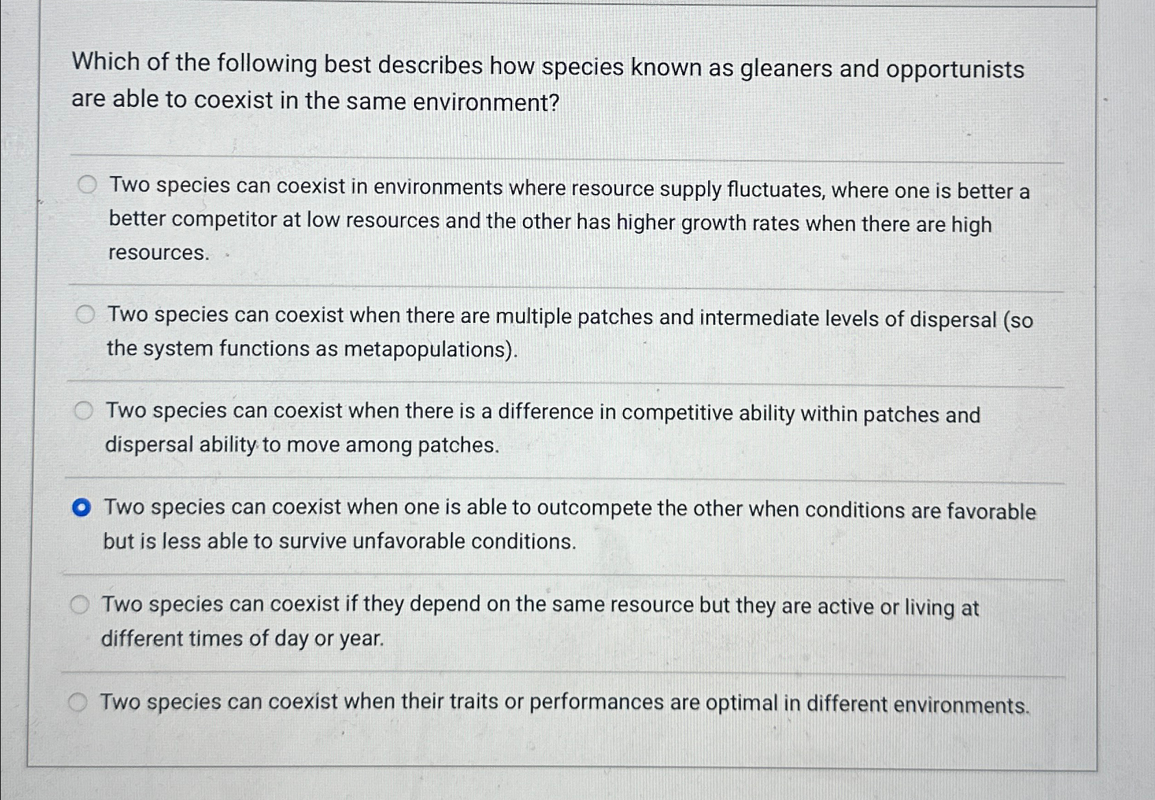 Solved Two species can coexist in environments where | Chegg.com