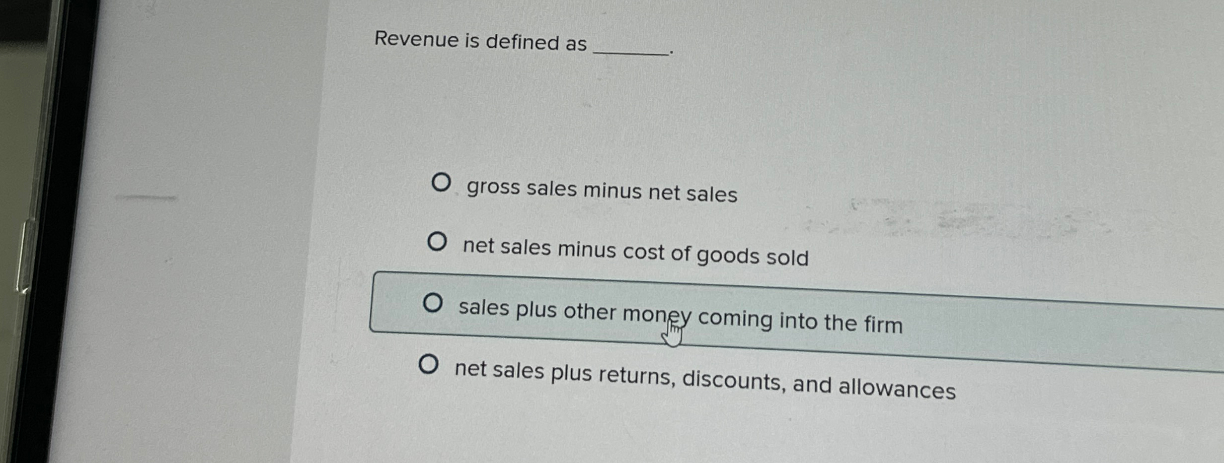 Solved Revenue is defined as gross sales minus net salesnet | Chegg.com