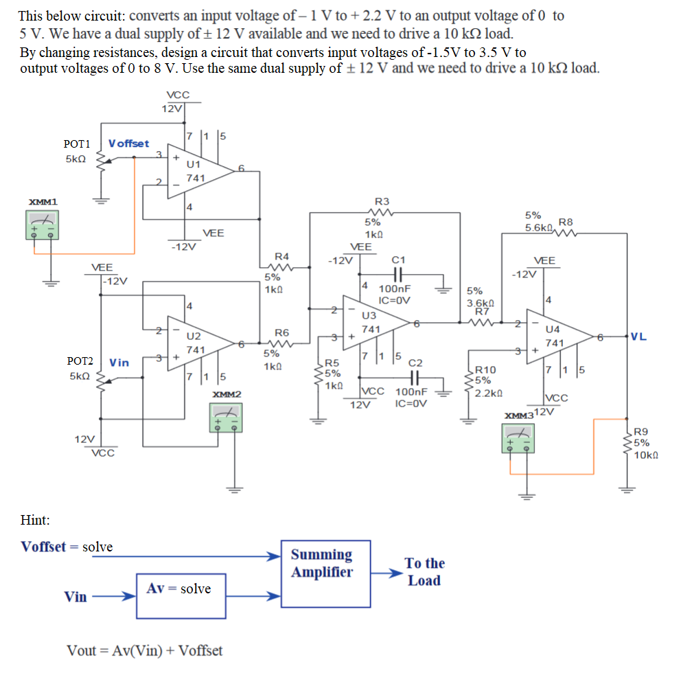 Solved 2. ﻿Design a circuit that converts an input voltage | Chegg.com