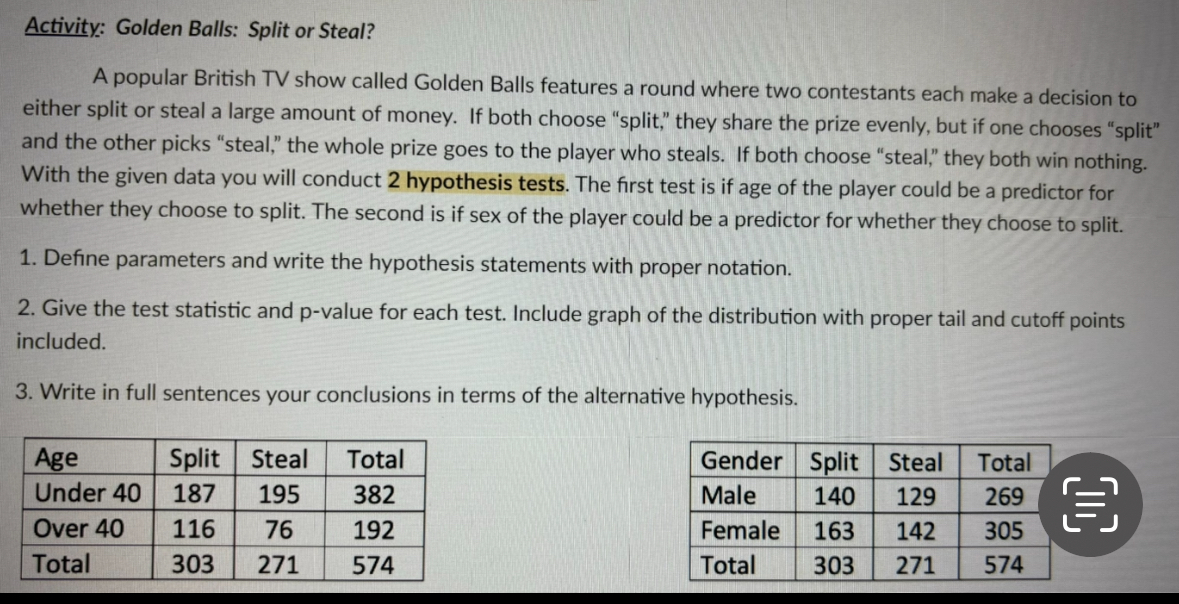 Solved Activity: Golden Balls: Split or Steal?A popular | Chegg.com