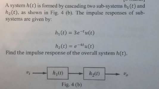 Solved A system h(t) ﻿is formed by cascading two sub-systems | Chegg.com