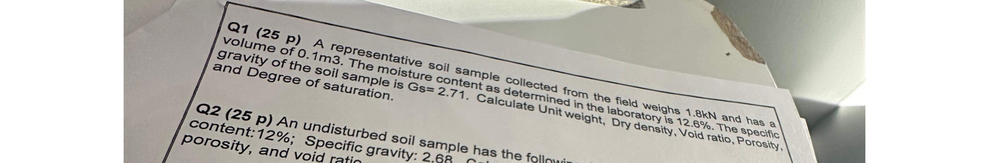 Solved Q1 (25 ﻿volume of 0 . ﻿A representative soil sample | Chegg.com