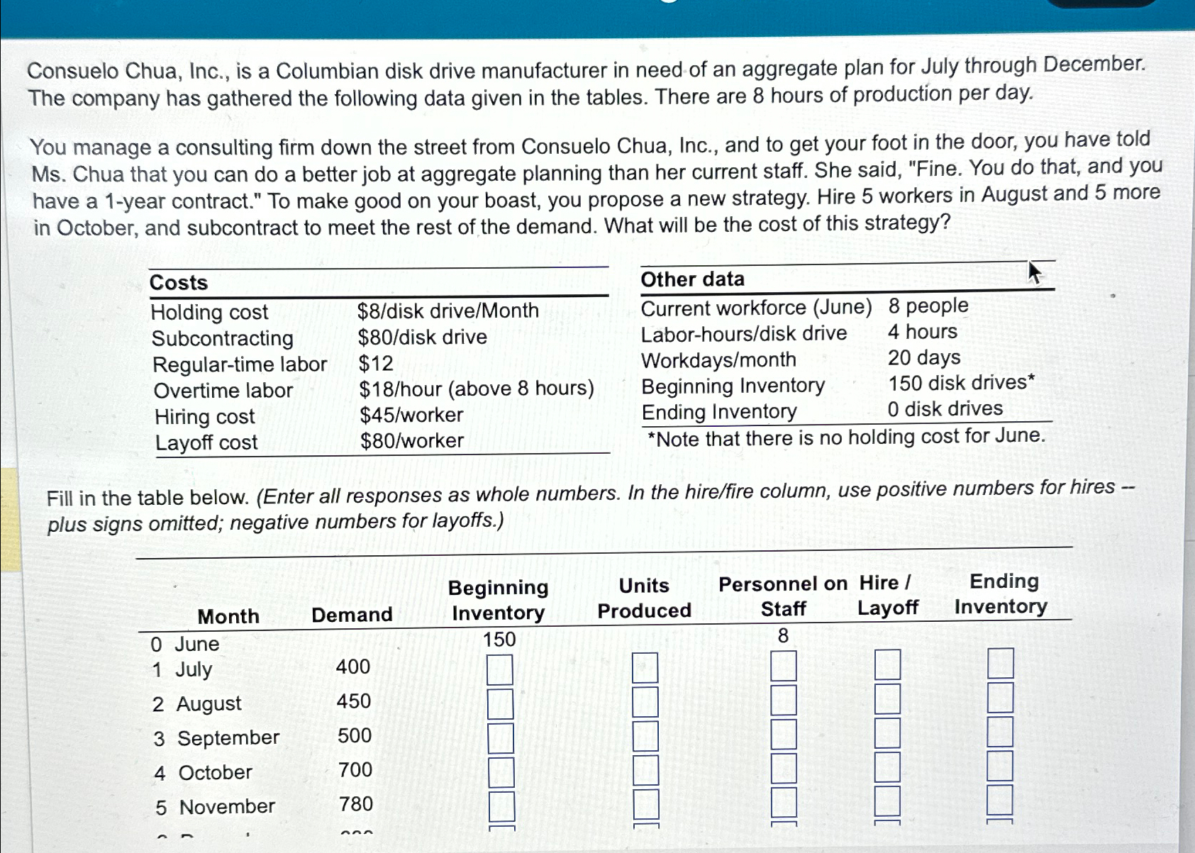 Consuelo Chua, Inc., is a Columbian disk drive | Chegg.com