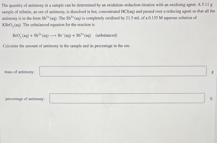 Solved The quantity of antimony in a sample can be | Chegg.com