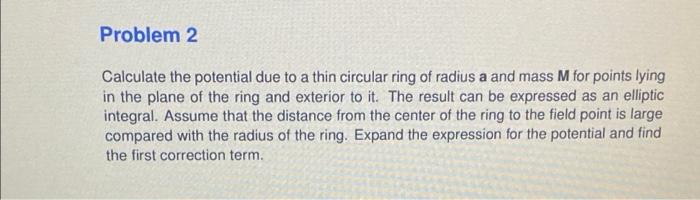 Solved Problem 2 Calculate the potential due to a thin | Chegg.com