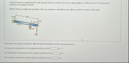 Solved A steel I beam is supported by a pin af point A and a | Chegg.com