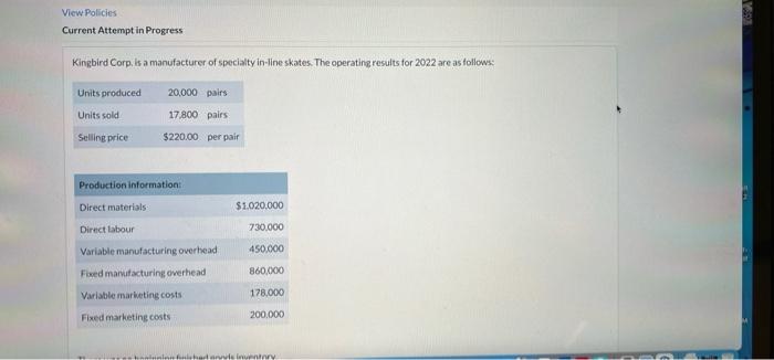 Solved View Policies Current Attempt in Progress Kingbird | Chegg.com