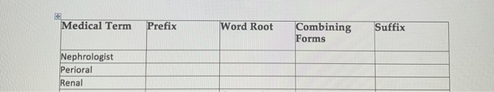 Solved Medical Term Prefix Word Root Combining Forms Suffix | Chegg.com