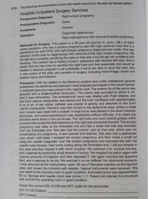 Solved 8.56. The following documentation is from the health | Chegg.com