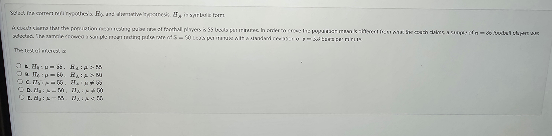 Solved Select the correct null hypothesis, H0 ﻿and | Chegg.com
