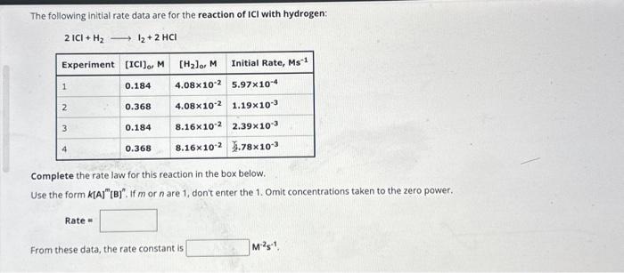 Solved The following initial rate data are for the reaction | Chegg.com