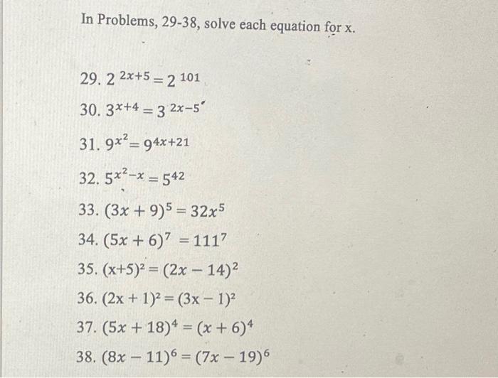 Solved In Problems, 29-38, solve each equation for x. 29. 2 | Chegg.com