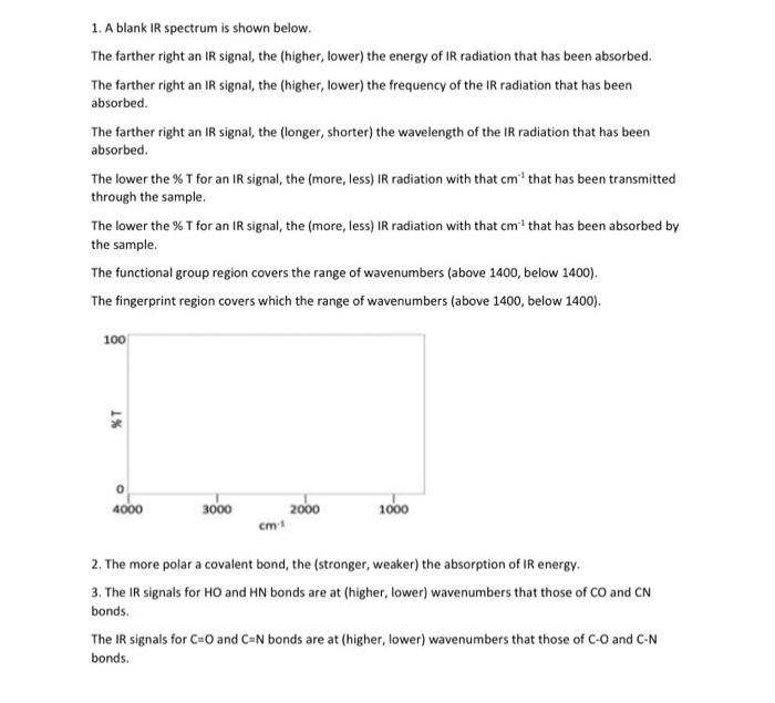 Solved 1. A blank IR spectrum is shown below. The farther | Chegg.com