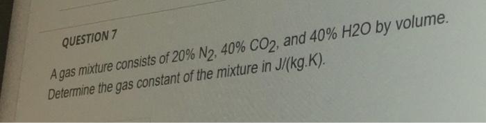 Solved QUESTION 7 A gas mixture consists of 20% N2, 40% CO2, | Chegg.com