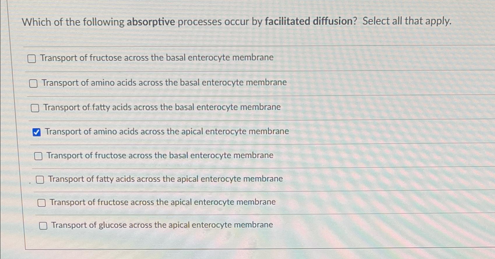 Solved Which of the following absorptive processes occur by | Chegg.com