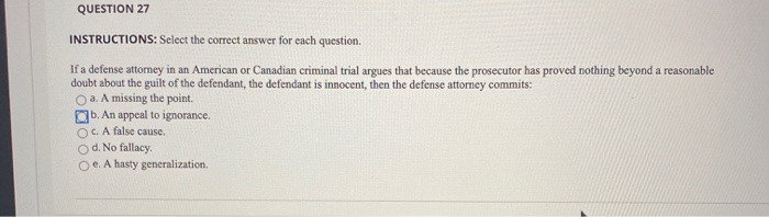 QUESTION 27 INSTRUCTIONS: Select the correct answer | Chegg.com