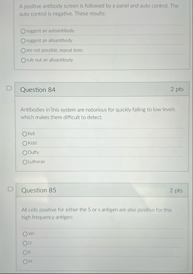 Solved A positive antibody screen is followed by a panel and | Chegg.com