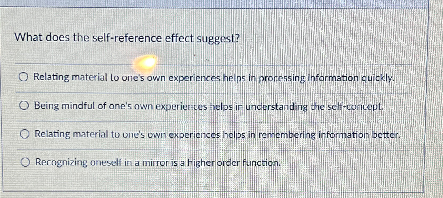 Solved What does the self-reference effect suggest?Relating | Chegg.com